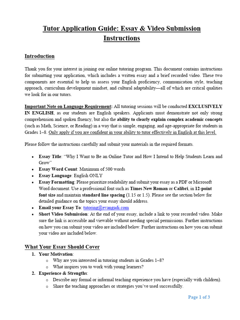 Tutoring Application Guideline | PDF | Essays | Learning