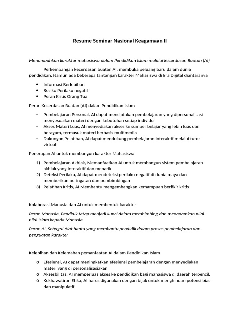 Resume Seminar Nasional Keagamaan II | PDF