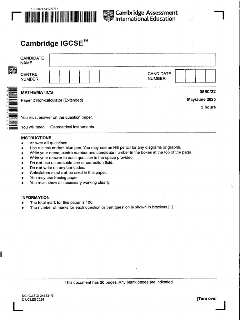 0580 s25 QP 22 | PDF