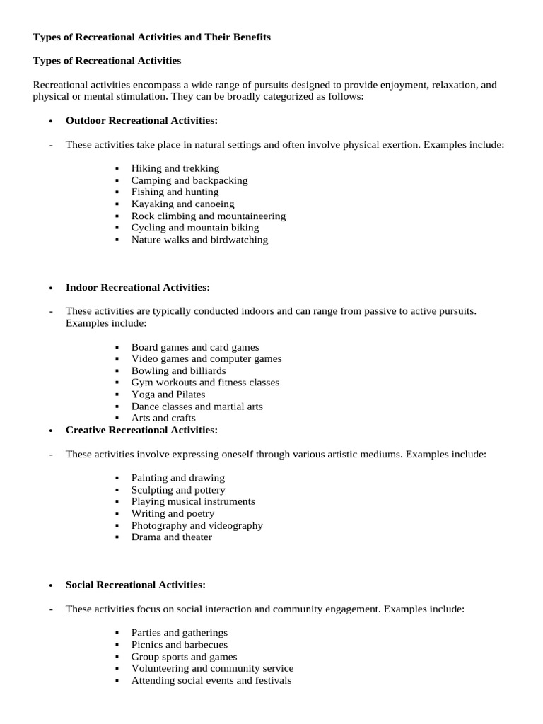 Types-of-Recreational-Activities-and-Their-Benefits | PDF | Recreation ...