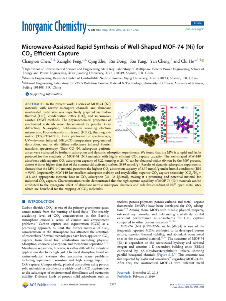 Microwave Synthesis of MOF-74 (Ni) for CO2 Capture | PDF | Adsorption ...