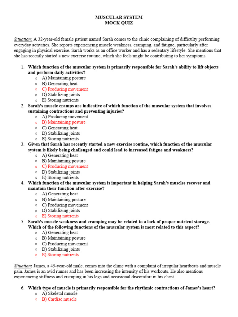 Muscular System Mock Quiz | PDF | Muscle | Muscle Contraction