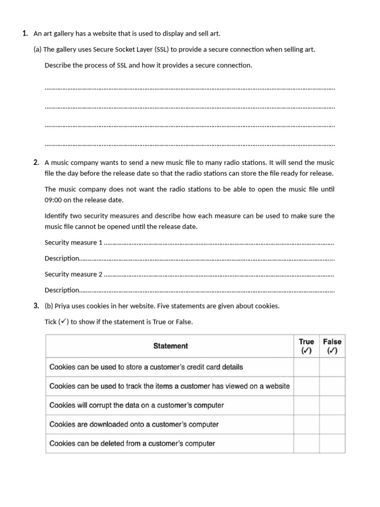 CS - Unit 5 Revision Worksheet No. 1 | PDF | Proxy Server | Security Technology