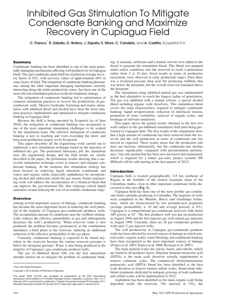 Inhibited Gas Stimulation To Mitigate Condensate Banking and | PDF ...