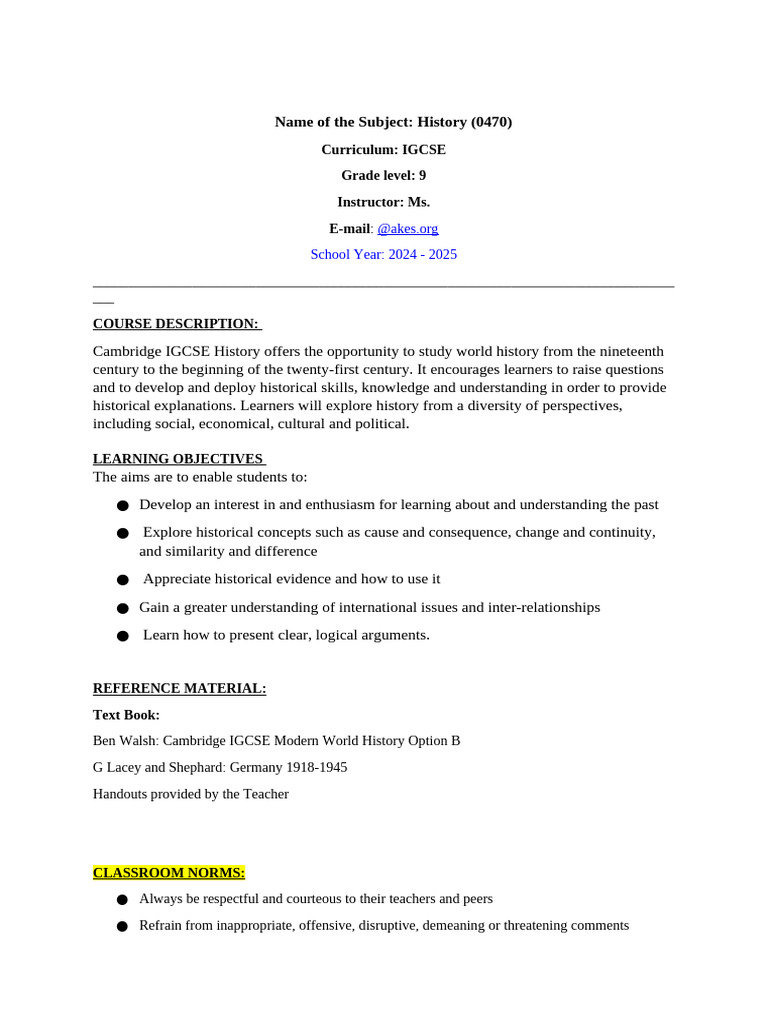 IGCSE History Curriculum Overview | PDF | Weimar Republic | Teachers