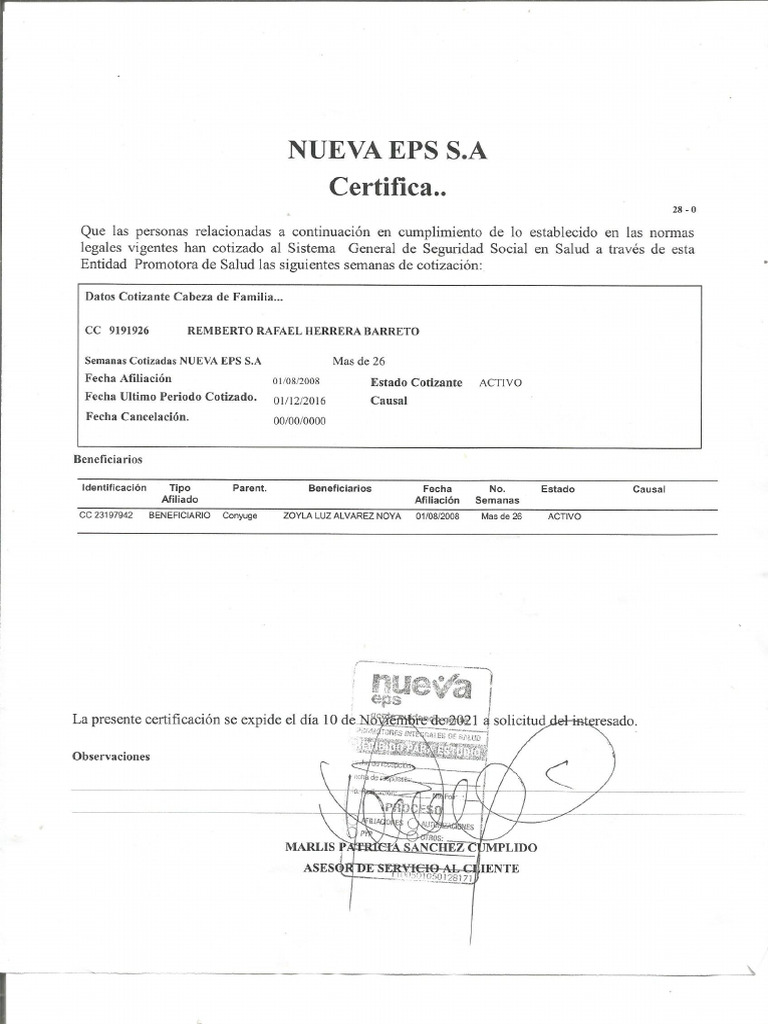 Certificado Eps | PDF