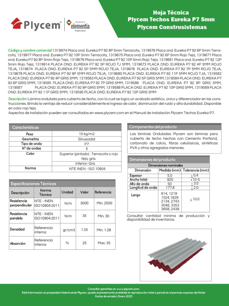 Ficha Tecnicas Plycem Techos Eureka | PDF | Color | Cemento