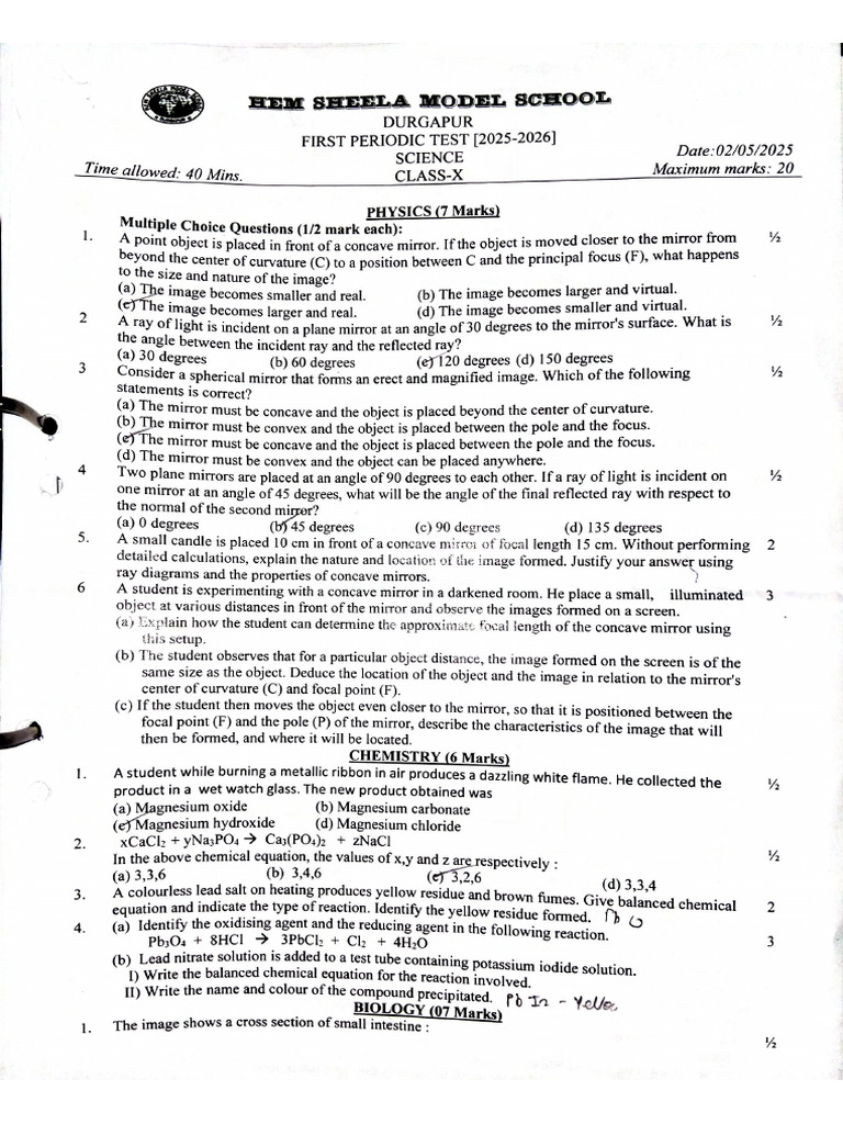 PT-1 Question Paper | PDF