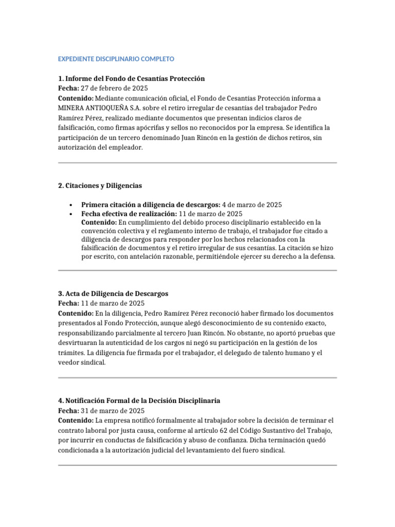 Informe de Expediente Disciplinario 2025 | PDF