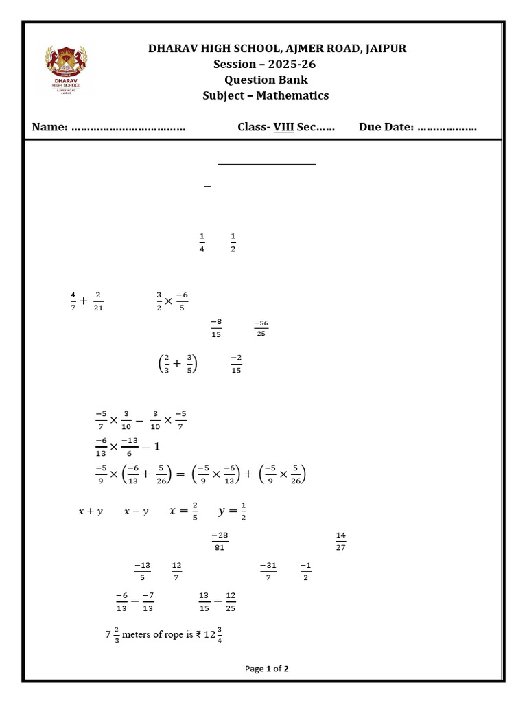 QB Rational Numbers CH 1 | PDF | Length | Elementary Mathematics