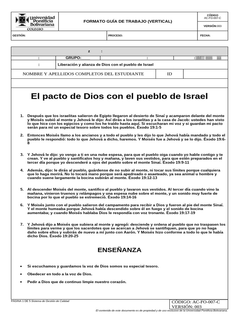 Guia 2 Religión Con Respuetas | PDF | Libro del éxodo | Moisés