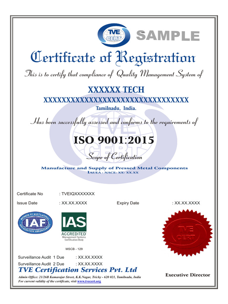 ISO 9001:2015 QMS Certificate Sample | PDF