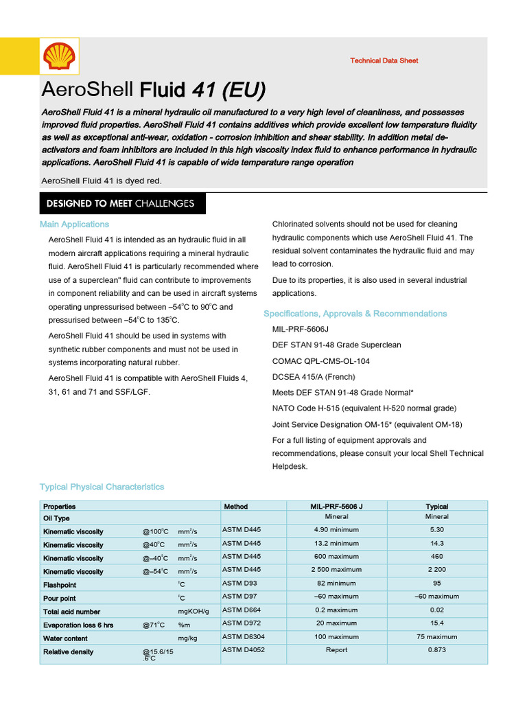 AeroShell Fluid 41 Technical Data Sheet | PDF | Viscosity | Materials