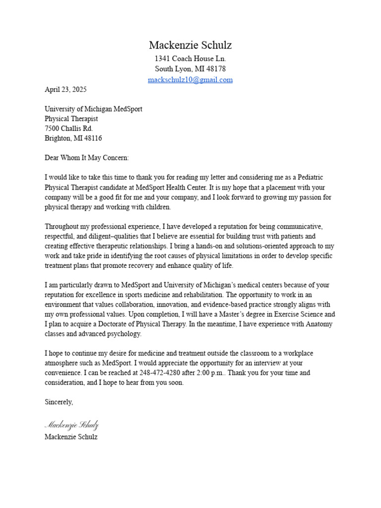 Mackenzie Schulz - Cover Letter Due 4 - 21 | PDF