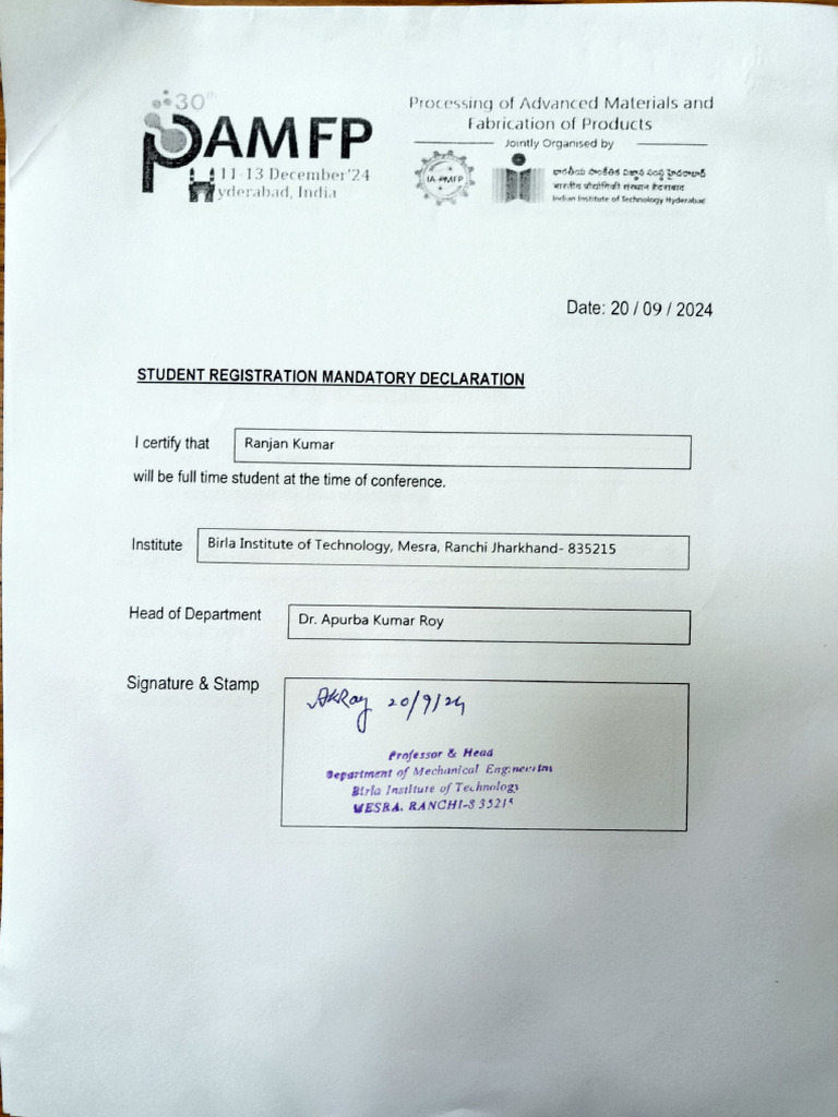 PAMFP-24 - Stydent Declaration Form | PDF