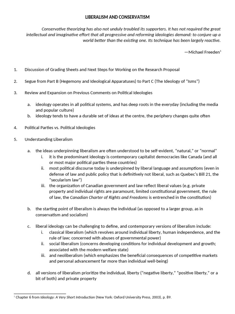 Liberalism and Conservatism Lecture Outline | PDF | Liberalism | Ideologies