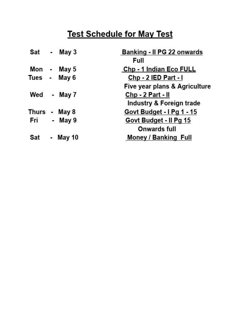 Test Schedule For May Test | PDF