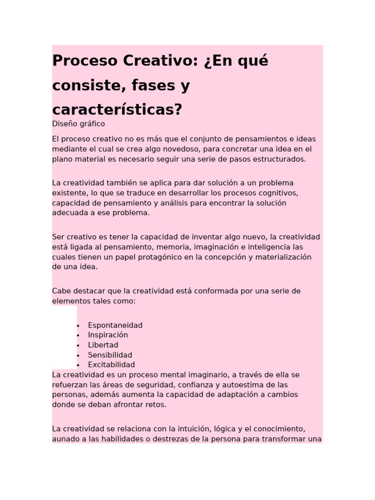 Fases y Características del Proceso Creativo | PDF | Creatividad ...