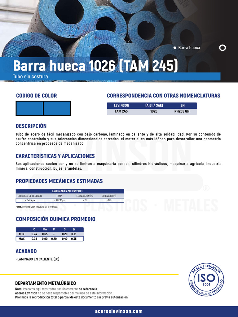 Barra Hueca Acero 1026: Propiedades y Usos | PDF