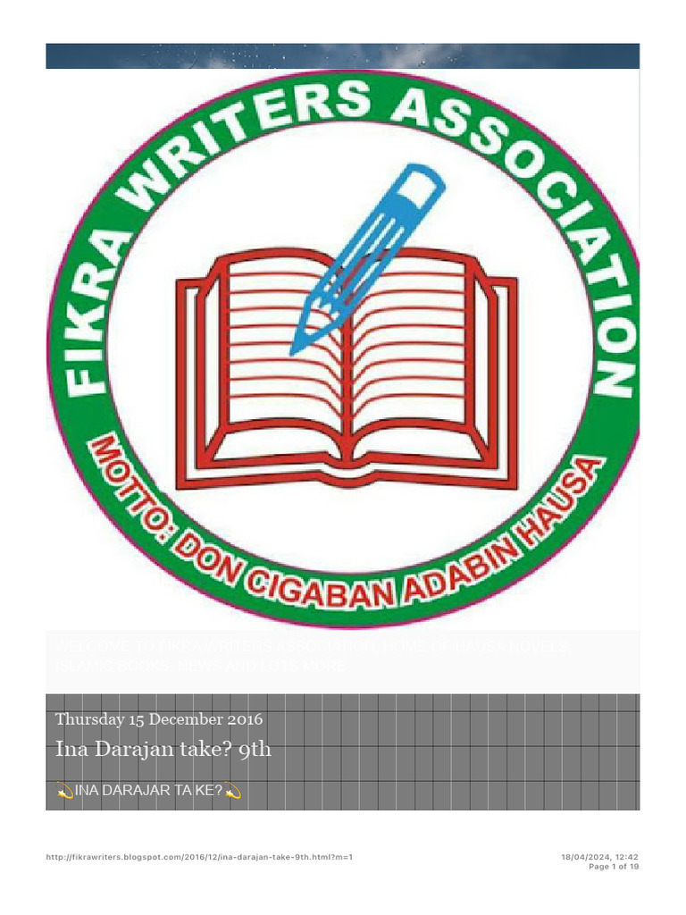 FIKRA WRITERS ASSOCIATION - Ina Darajan Take? 9th | PDF