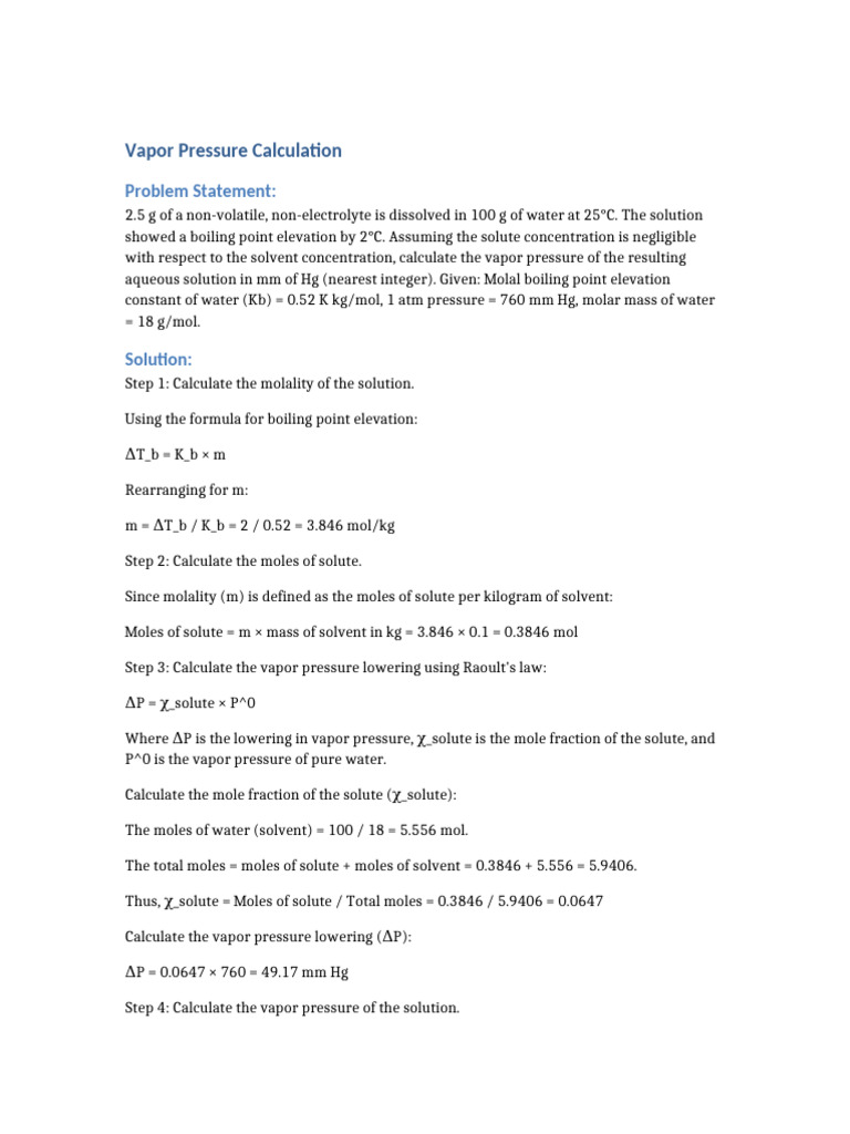 Vapor Pressure of Aqueous Solution | PDF