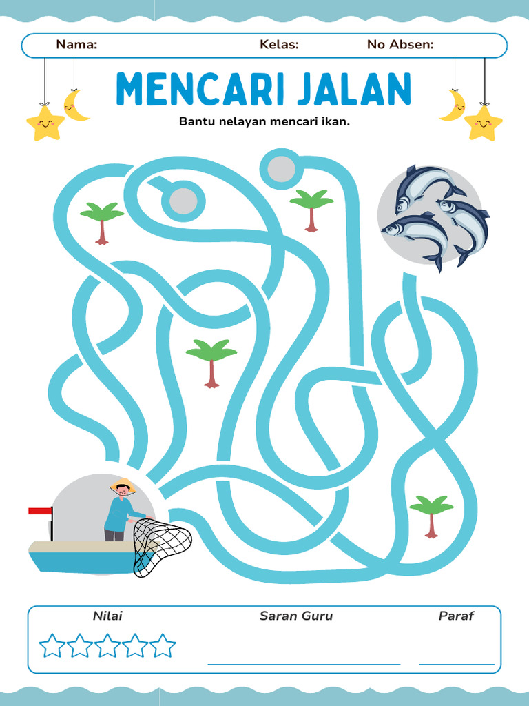 Biru Ceria Ilustrasi Lembar Kerja Maze Mencari Jalan | PDF