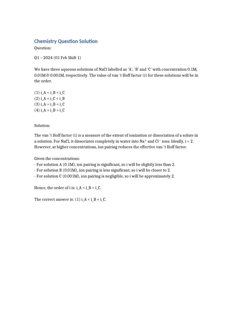 Chemistry Question Solution | PDF