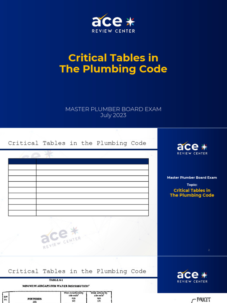 Critical Tables | PDF | Plumbing | Building Materials