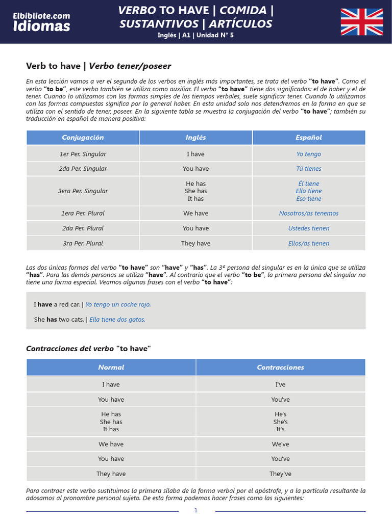 Inglés A1 05 | PDF | Verbo | Plural