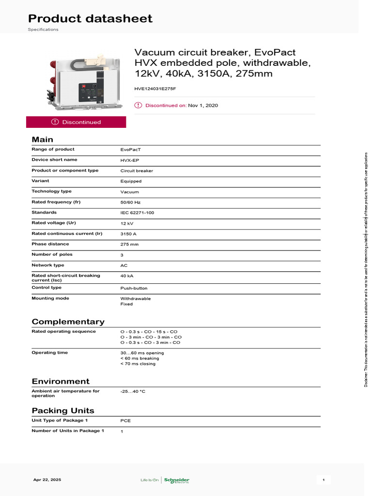 Schneider Electric - EvoPact-HVX-Embedded-Pole - HVE124031E275F | PDF ...