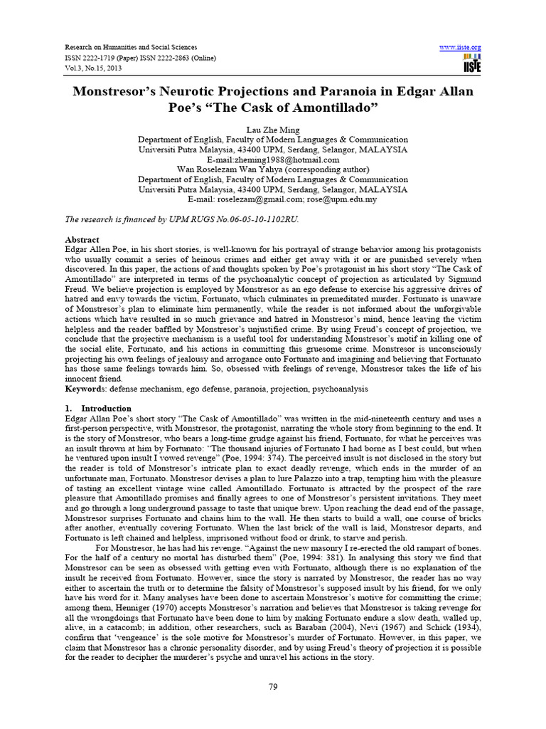 Monstresor S Neurotic Projections and Pa | PDF | Paranoia | Sigmund Freud