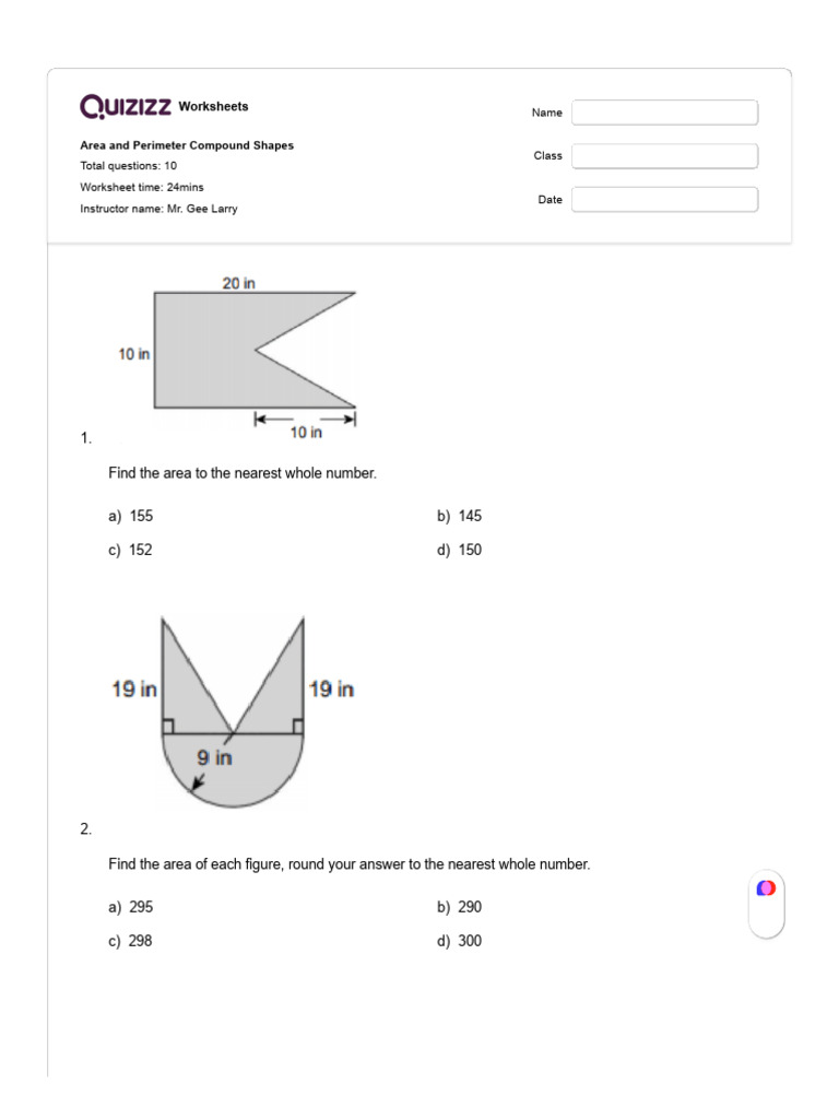 Area and Perimeter Compound Shapes - Quizizz | PDF | Elementary ...