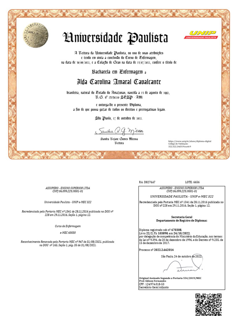 Cópia Simples Do Diploma - ILDA CAROLINA AMARAL CAVALCANTE - ENF. EST ...
