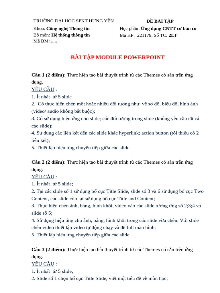 Bài tập CNTT ĐH | PDF