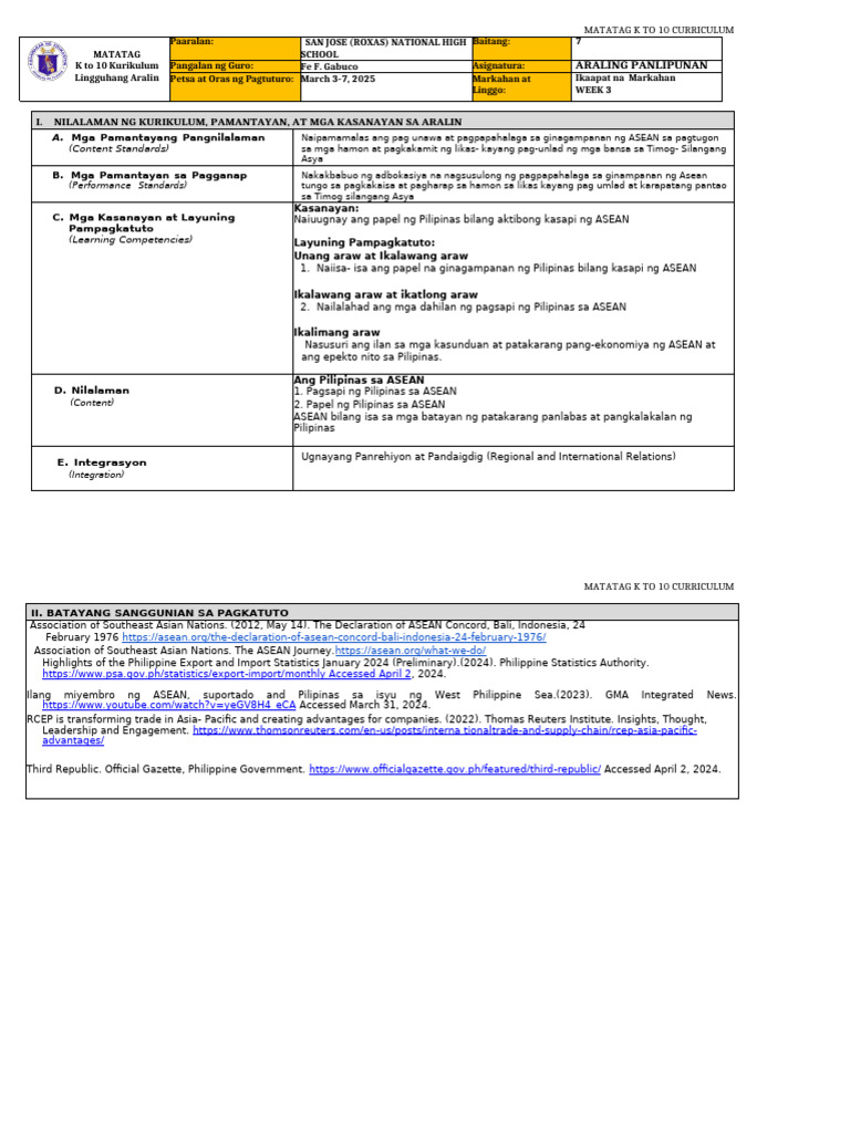 WLL Ap - Matatag 7 Week 1 & 2 | PDF