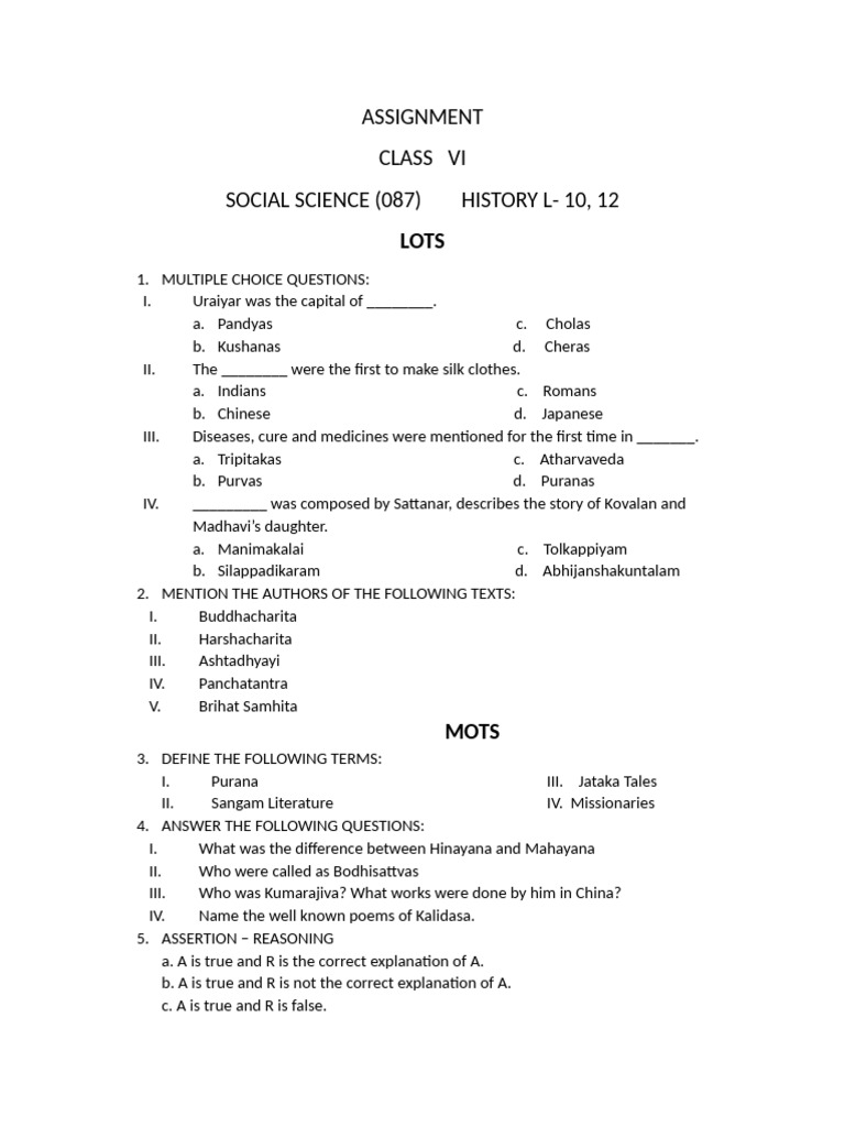 632-C-42639-Assignment Class 6 History L - 10, 12 | PDF | Indian Religions