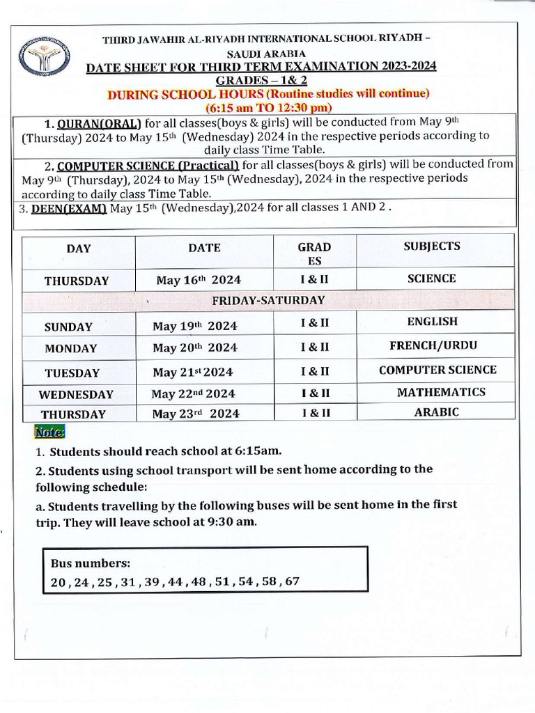 Date Sheet Final Exam | PDF