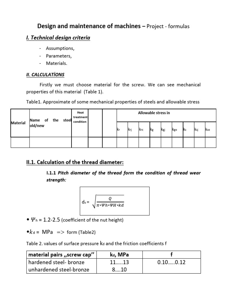 Machine Design and Maintenance Calculations | PDF | Screw | Stress ...