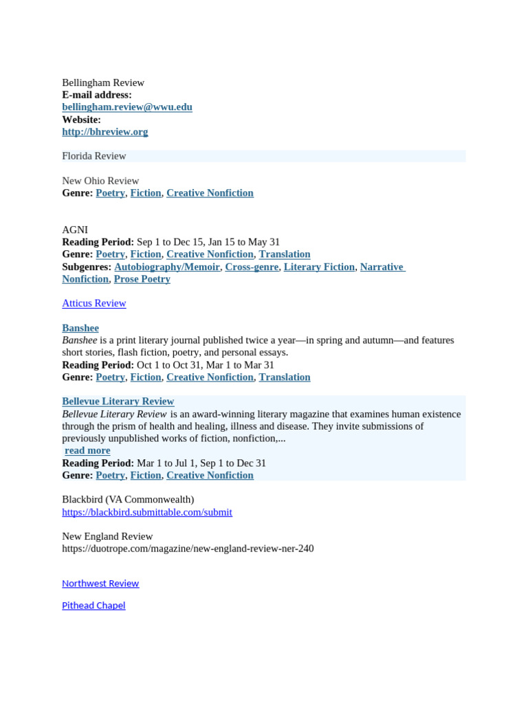 Short Fiction Submission List | PDF