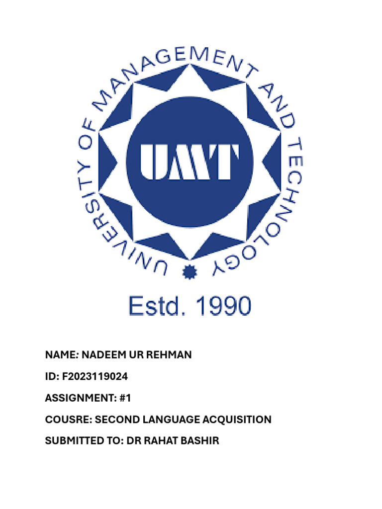 Name Nadeem Ur Rehman ID: F2023119024 Assignment: #1 Cousre: Second ...
