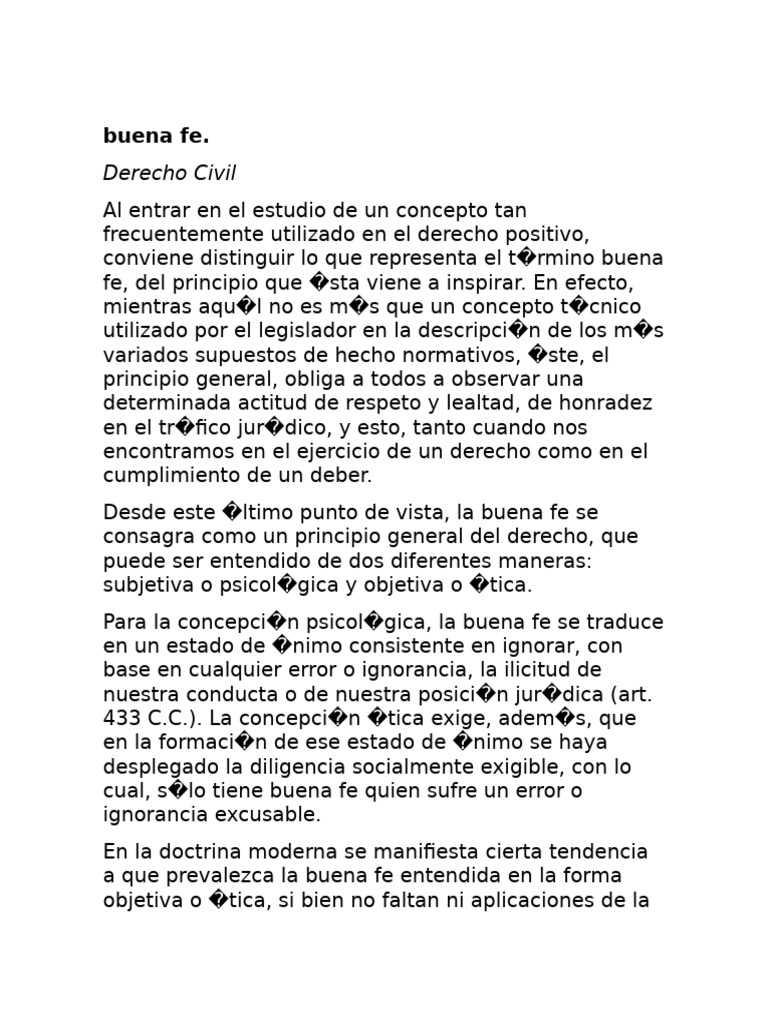 Concepto y Regulación de la Buena Fe | PDF | Conceptos legales ...