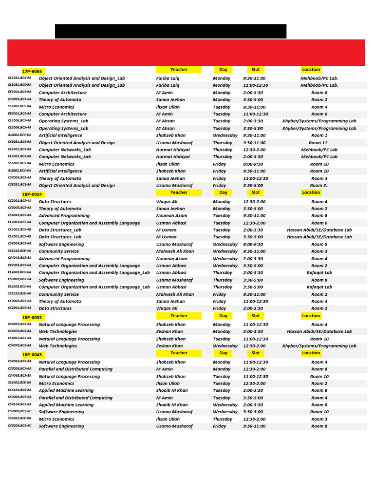 Students Personal Timetable v#6 Spring-2023 | PDF | Computer Science | Information Technology