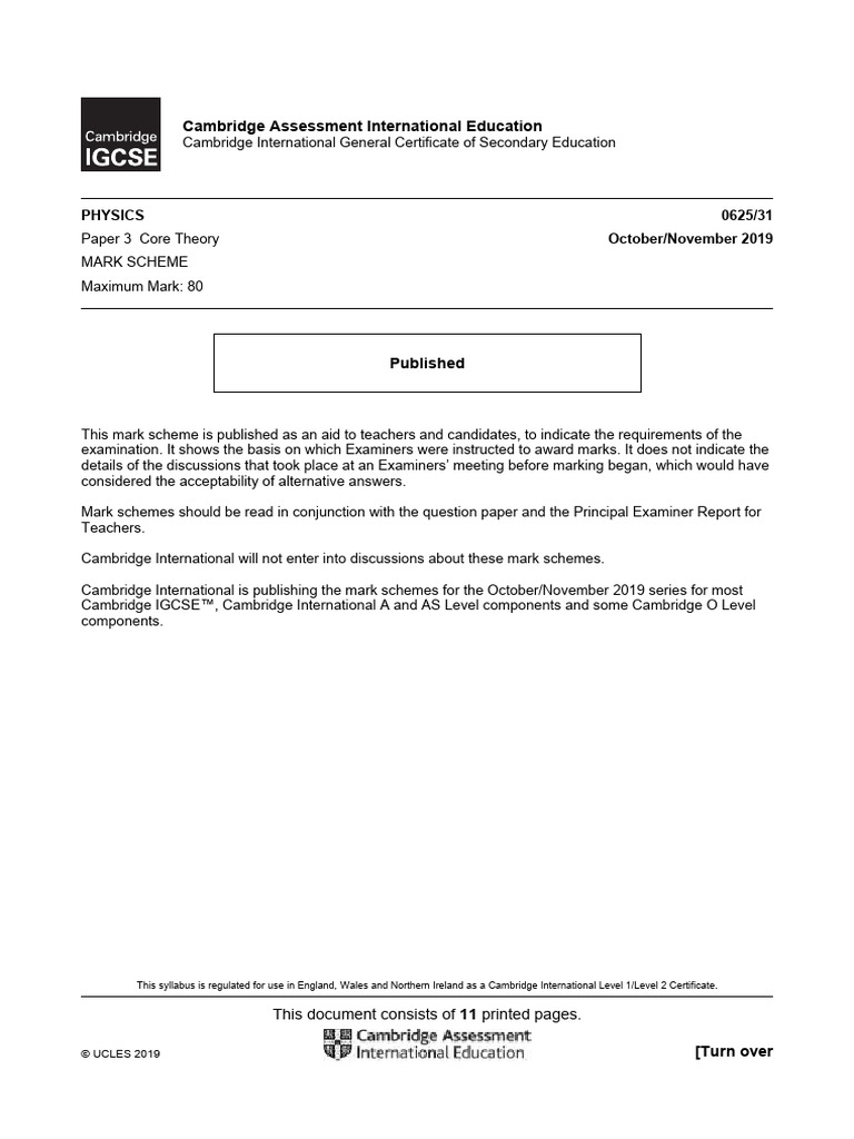 November 2019 (v1) MS - Paper 3 CIE Physics IGCSE | PDF