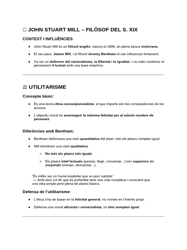 John Stuart Mill - Apunts | PDF