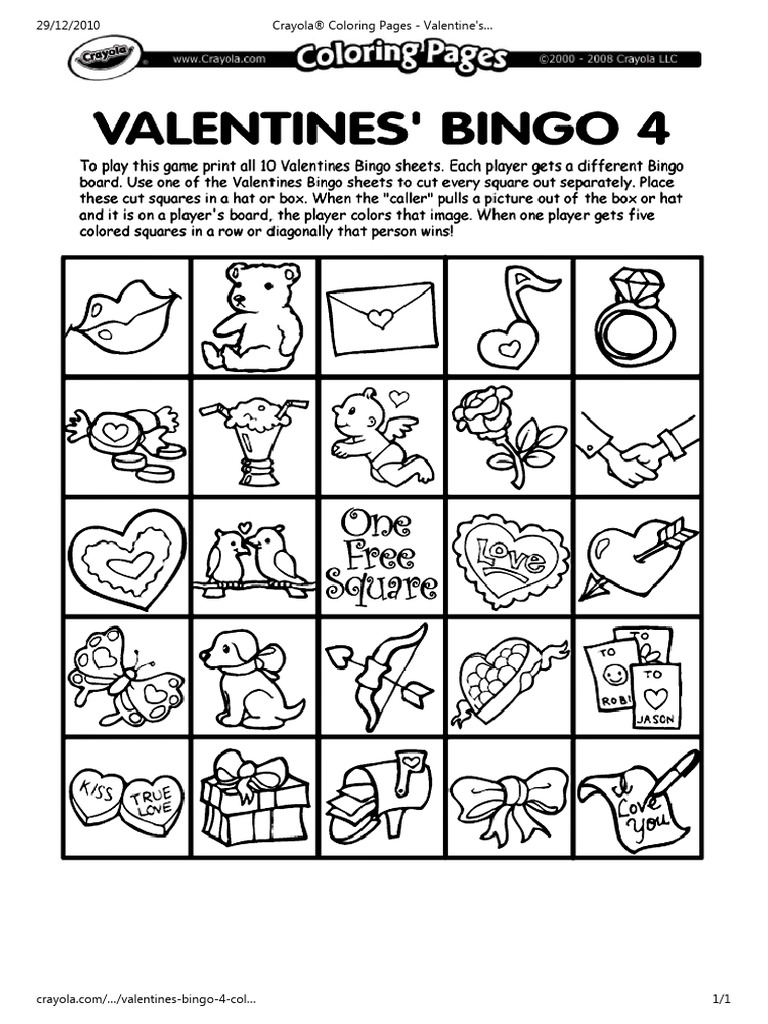 Crayola® Coloring Pages - Valentine's Bingo 4 | PDF