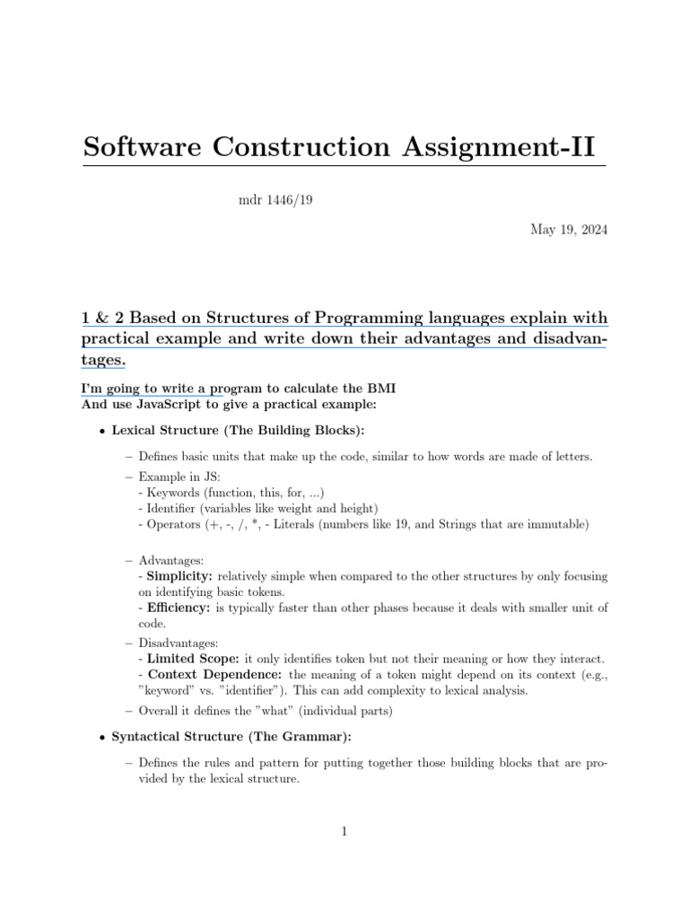 Assingment - of Software Construction (Awet Fitwi MDR 1747 | PDF ...