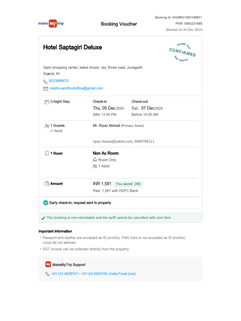 Booking Confirmation Voucher | PDF