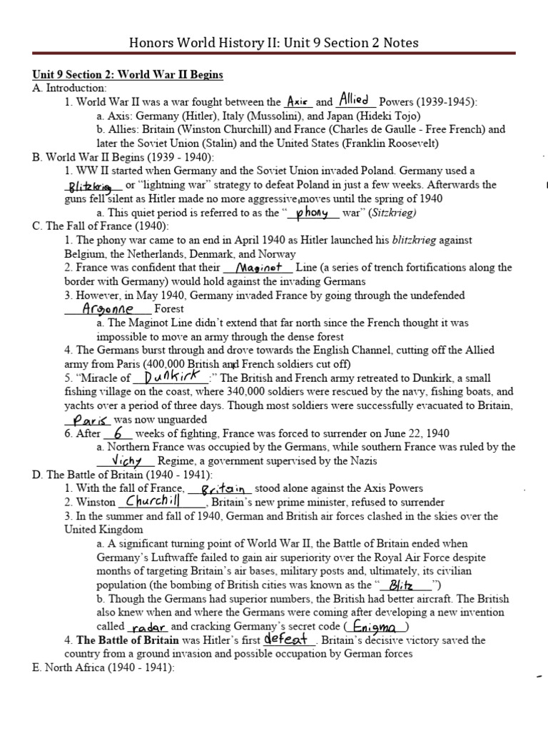 9.2 Fill in The Blank Notes | PDF | Attack On Pearl Harbor | Operation ...
