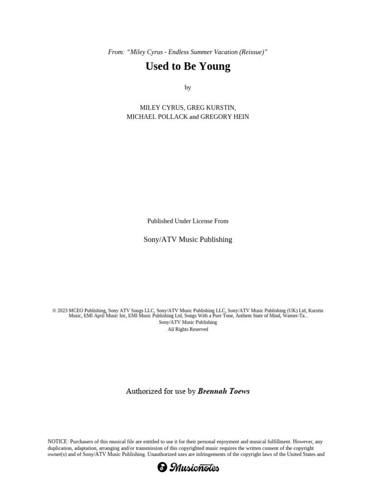 Used To Be Young - Miley Cyrus | PDF