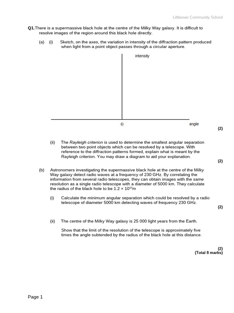 01 Lesson 05 - Resolution Questions | PDF | Angular Resolution | Telescope